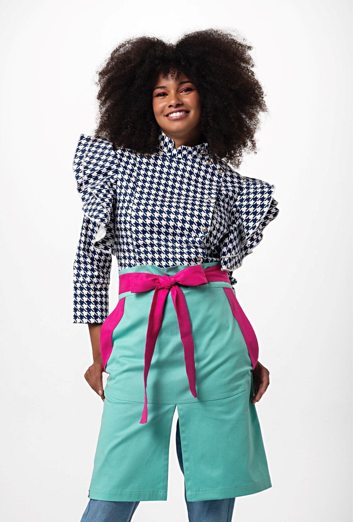 Apron Tiffany Green/Pink – Symmetry Uniforms Caribe